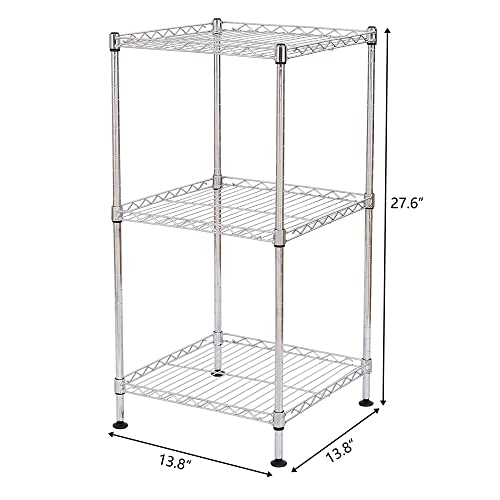 Keseno Chrome 3-Tier Black Wire Shelving Tower， Adjustable, Heavy Duty Storage Shelving Unit