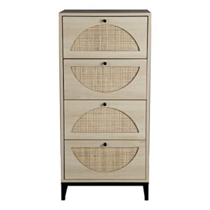 Natural Rattan Storage Drawer Chest,Storage Cabinet Suitable for Living Room and Bedroom, Bedroom Dresser with 4 Drawers for Small Space, Storage Tower Organizer Unit for Hallway/ Entryway/ Closets