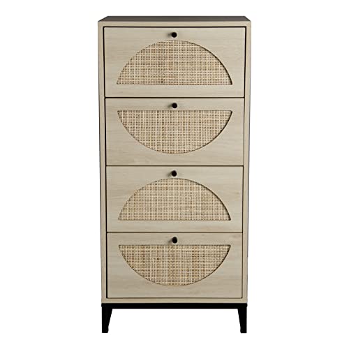 Natural Rattan Storage Drawer Chest,Storage Cabinet Suitable for Living Room and Bedroom, Bedroom Dresser with 4 Drawers for Small Space, Storage Tower Organizer Unit for Hallway/ Entryway/ Closets