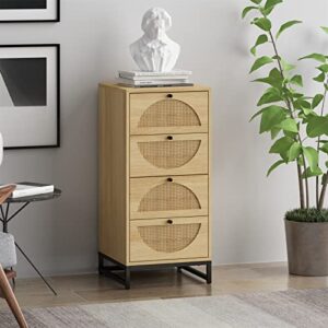 Natural Rattan Storage Drawer Chest,Storage Cabinet Suitable for Living Room and Bedroom, Bedroom Dresser with 4 Drawers for Small Space, Storage Tower Organizer Unit for Hallway/ Entryway/ Closets