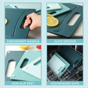 COOK WITH COLOR Cutting Board Set- 3 Pc. Kitchen Cutting Board Set - Large, Medium and Small Cutting Boards with Non Slip Bottom for Meat, Veggies, Fruits, Easy Grip Handle (Teal)