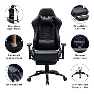 Blue Whale Massage Gaming Chair Office Chair for Adults, 350LB Weight Capacity Metal Base, Ergonomic Office Chair with 3D Adjustable Armrest, PU Leather