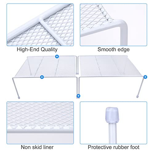 Set of 2 Mesh Kitchen Shelves Cabinet Storage Shelf Rack (13.1 x 10.2 Inch) ,Kitchen Bathroom Pantry Cupboard Desk Home Office, Fridge, Cabinet, Bathroom Cupboard, Non-slip Plastic Feet ( White)