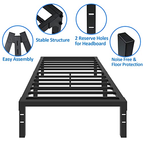 FUIOBYVV Twin Bed Frames, 14 Inch Heavy Duty Metal Platform Bed Frame Twin Size Support Up to 3500 lbs, No Box Spring Needed/No Shaking/Steel Slat Support/Noise Free/Easy Assembly