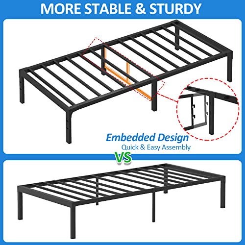 FUIOBYVV Twin Bed Frames, 14 Inch Heavy Duty Metal Platform Bed Frame Twin Size Support Up to 3500 lbs, No Box Spring Needed/No Shaking/Steel Slat Support/Noise Free/Easy Assembly