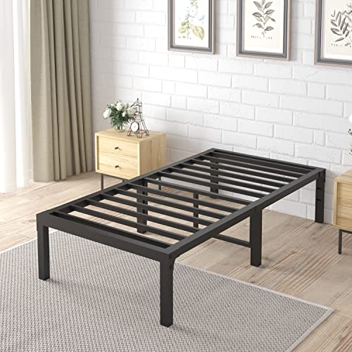 FUIOBYVV Twin Bed Frames, 14 Inch Heavy Duty Metal Platform Bed Frame Twin Size Support Up to 3500 lbs, No Box Spring Needed/No Shaking/Steel Slat Support/Noise Free/Easy Assembly