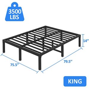 FUIOBYVV King Bed Frame, 14 Inch Heavy Duty Metal Platform Bed Frame King Size Support Up to 3500 lbs, No Box Spring Needed/No Shaking/Steel Slat Support/Noise Free/Easy Assembly