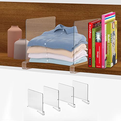 4PC Shelf Dividers – Transform Cluttered Closet to Neatly Organized, Easy to Install Acrylic Shelf Dividers for Closet Organization, Durable & Sturdy Clear Shelf Divider for Home & Office Organization