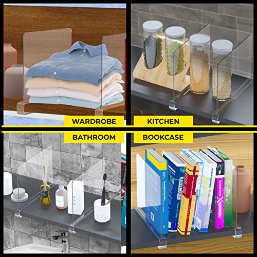 4PC Shelf Dividers – Transform Cluttered Closet to Neatly Organized, Easy to Install Acrylic Shelf Dividers for Closet Organization, Durable & Sturdy Clear Shelf Divider for Home & Office Organization