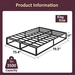 Bilily 10 Inch King Bed Frame with Steel Slat Support, Low Profile King Metal Platform Bed Frame Support Mattress Foundation, No Box Spring Needed/Easy Assembly/Noise Free