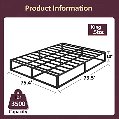 Bilily 10 Inch King Bed Frame with Steel Slat Support, Low Profile King Metal Platform Bed Frame Support Mattress Foundation, No Box Spring Needed/Easy Assembly/Noise Free