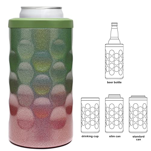 4-IN-1 Can Cooler for 12 oz Slim Cans | 12oz Standard Cans | 12oz Beer Bottles, Stainless Steel Double-walled Vacuum Insulated Drink Holder