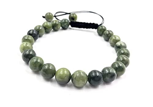 SHNAYA JEWELS AAA GREEN JADE Natural Healing Power Gemstone Crystal Beads Unisex Adjustable Macrame Bracelets 8mm