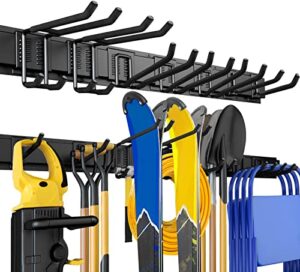 uup garage tool organizer wall mount 48 inches garden tool organizer adjustable shovel holder wall mount holds 440lbs, alloy steel garage wall organizer for rake mop shovel snowboard