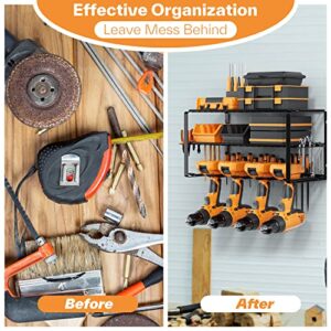 Dr.meter Power Tool Organizer, 4 Drill Holder Garage Tools Organization and Storage - 3 Layers Heavy Duty Metal Tool Shelf Wall Mount - Utility Storage Rack with 4 Extra Hangers, Father Men Dad Gift