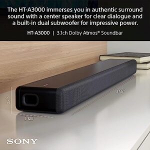 Sony HT-A3000 3.1ch Dolby Atmos Soundbar Surround Sound Home Theater with DTS:X and 360 Spatial Sound Mapping, works with Google Assistant