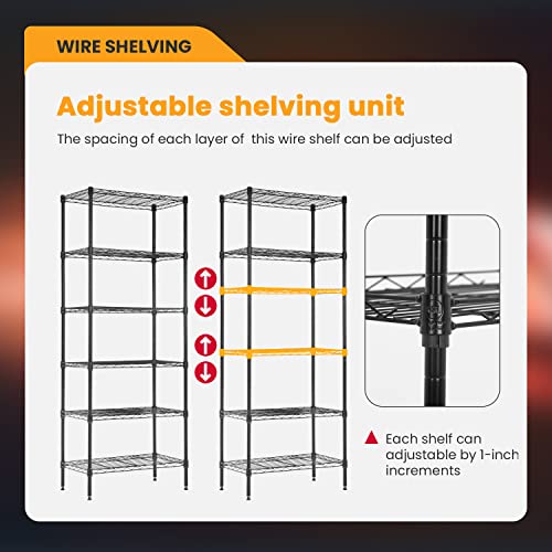 BestOffice Adjustable Wire Shelving Storage Shelves Heavy Duty Shelving Unit for Small Places Kitchen Garage (Black, 13" D x 23" W x 59" H)