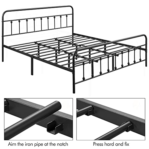 Yaheetech Classic Metal Platform Bed Frame Mattress Foundation with Victorian Style Iron-Art Headboard/Footboard/Under Bed Storage/No Box Spring Needed/King Size Black