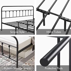 Yaheetech Classic Metal Platform Bed Frame Mattress Foundation with Victorian Style Iron-Art Headboard/Footboard/Under Bed Storage/No Box Spring Needed/King Size Black