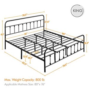 Yaheetech Classic Metal Platform Bed Frame Mattress Foundation with Victorian Style Iron-Art Headboard/Footboard/Under Bed Storage/No Box Spring Needed/King Size Black