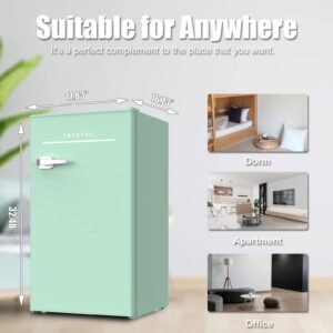 Frestec Mini Fridge with Freezer,Small Refrigerator,Mini Fridge for Bedroom,3.1 Cu Ft Single Door Compact,Energy Saving,Low Noise,Mini Fridge for Office (Retro Green with Handle）