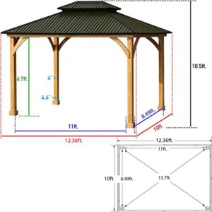 Aoodor Patio Solid Wooden Gazebo 10 x 12 ft. Hardtop Roof 2 - Tier for Garden, Green and Black