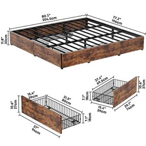 LIKIMIO King Bed Frame with Storage, 4 Drawers and Double-Row Support Bars, Solid Stable, Noise-Free, No Box Spring Needed, Easy Assembly