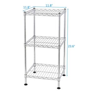 Kcelarec 3 Tier Adjustable Storage Shelf Metal Storage Rack Wire Shelving Unit Storage Shelves Metal 198Lbs Capacity for Pantry Closet Kitchen Laundry Silver