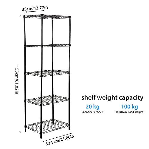 LEEJAY 5 Tier Black Wire Shelving Unit, Heavy-Duty Standing Storage Metal Shelf Rack for Bathroom Kitchen,Garage 20.87" W*13.78" D*61.02" H