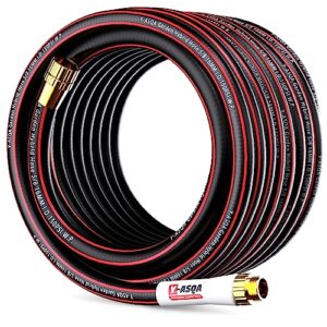 y-asqa heavy duty garden hose 5/8 inch 100 ft, premium contractor leakproof durable kink free braid vinyl black coiled rubber garden water hose