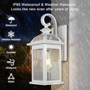 Darkaway Outdoor Lights Fixtures Wall Mount, Outdoor Wall Sconce Lights with Seeded Glass Waterproof Outside Exterior Lights Fixture for House, Front Porch, Patio (2 Pack, White)