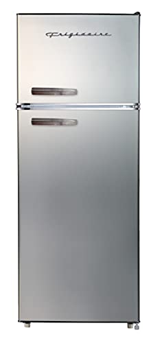 Frigidaire EFR753-PLATINUM EFR753, 2 Door Apartment Size Refrigerator with Freezer, Retro Chrome Handle, 7.5, Silver & BLACK+DECKER EM720CB7 Digital Microwave Oven 700W, Stainless Steel, 0.7 Cu.ft