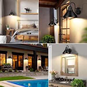 Brightever Gooseneck Outdoor Light Fixtures, 2-Pack Farmhouse Barn Lights for Porch, Industrial Black Exterior Wall Sconce for Garage, Patio, E26 Base Anti-Rust, Bulb not Included