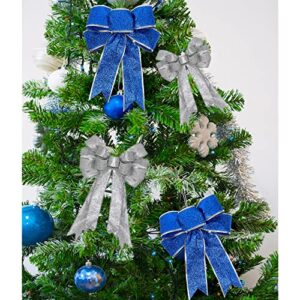 Wired Ribbon Christmas Ribbon Wired Edge 2”x 60 ft(2 Rolls x 30ft) Glitter Ribbon for Gift Wrapping Christmas Tree Ribbon Party Decor Wreath Bows Crafting Supplies(Sliver, Blue)