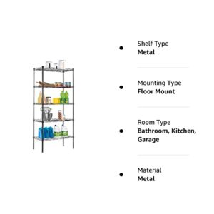 Adjustable NSF-Certified Metal Shelf Wire Shelving Unit Storage for Small Places Restaurant Garage Pantry Kitchen Garage Rack (Black, 21.5L x 11.6W x 47.6H)