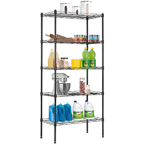 Adjustable NSF-Certified Metal Shelf Wire Shelving Unit Storage for Small Places Restaurant Garage Pantry Kitchen Garage Rack (Black, 21.5L x 11.6W x 47.6H)