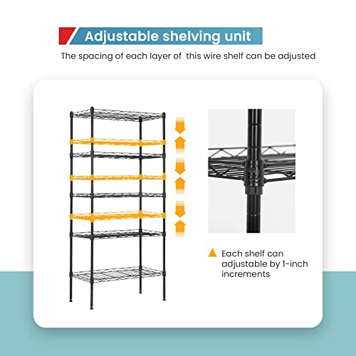 Adjustable NSF-Certified Metal Shelf Wire Shelving Unit Storage for Small Places Restaurant Garage Pantry Kitchen Garage Rack (Black, 21.5L x 11.6W x 47.6H)