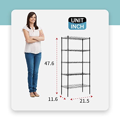 Adjustable NSF-Certified Metal Shelf Wire Shelving Unit Storage for Small Places Restaurant Garage Pantry Kitchen Garage Rack (Black, 21.5L x 11.6W x 47.6H)