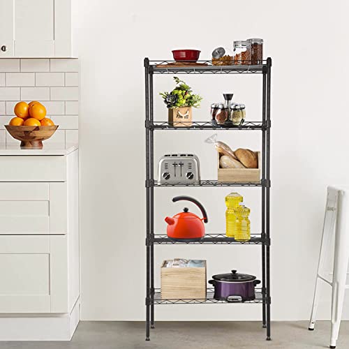 Adjustable NSF-Certified Metal Shelf Wire Shelving Unit Storage for Small Places Restaurant Garage Pantry Kitchen Garage Rack (Black, 21.5L x 11.6W x 47.6H)