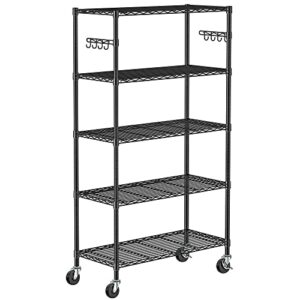 5 tier storage shelves with wheels - metal shelves for storage heavy duty adjustable wire shelving unit storage shelf organizer storage rack for kitchen garage pantry closet laundry(36l x 14w x 75h)