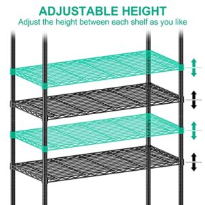 5 Tier Storage Shelves with Wheels - Metal Shelves for Storage Heavy Duty Adjustable Wire Shelving Unit Storage Shelf Organizer Storage Rack for Kitchen Garage Pantry Closet Laundry(36L x 14W x 75H)