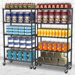 5 Tier Storage Shelves with Wheels - Metal Shelves for Storage Heavy Duty Adjustable Wire Shelving Unit Storage Shelf Organizer Storage Rack for Kitchen Garage Pantry Closet Laundry(36L x 14W x 75H)