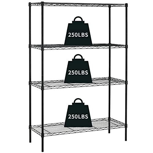 NChanmar 4 Tier Wire Shelving Unit Storage Shelves Shelf Organizer 54"x36"x14" Heavy Duty Metal Storage Rack Wire Rack NSF Height Adjustable for Laundry Bathroom Kitchen Garage Shelving (Black)