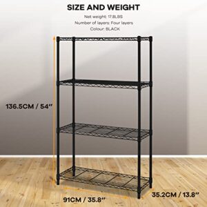 NChanmar 4 Tier Wire Shelving Unit Storage Shelves Shelf Organizer 54"x36"x14" Heavy Duty Metal Storage Rack Wire Rack NSF Height Adjustable for Laundry Bathroom Kitchen Garage Shelving (Black)