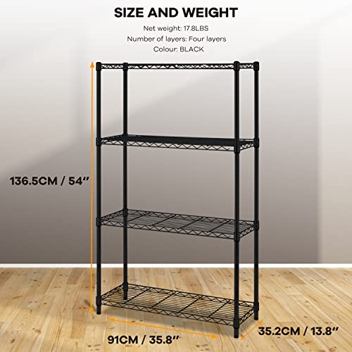 NChanmar 4 Tier Wire Shelving Unit Storage Shelves Shelf Organizer 54"x36"x14" Heavy Duty Metal Storage Rack Wire Rack NSF Height Adjustable for Laundry Bathroom Kitchen Garage Shelving (Black)