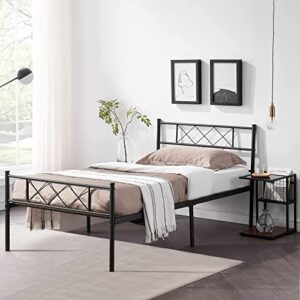 VECELO Metal Platform Bed Frame/Mattress Foundation, Twin Black & Metal Platform Bed Frame Mattress Foundation with Headboard & Footboard/Firm Support & Easy Set up Structure, Twin, Black