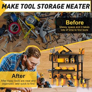 Mefirt Power Tool Organizer, Drill Holder Wall Mount, 4 Layer Heavy Duty Metal Tool Shelf, Garage Tool Organizers and Storage Rack, Utility Storage Rack for Cordless Drill Charging Station