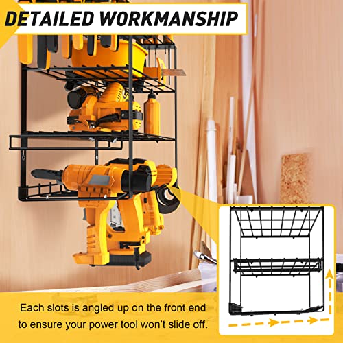 Mefirt Power Tool Organizer, Drill Holder Wall Mount, 4 Layer Heavy Duty Metal Tool Shelf, Garage Tool Organizers and Storage Rack, Utility Storage Rack for Cordless Drill Charging Station