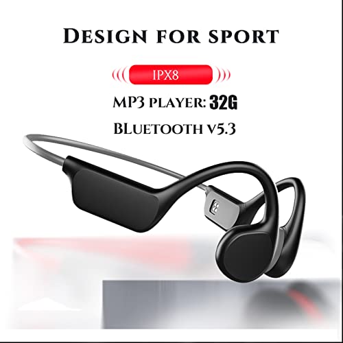 Gogailen Bone Conduction Headphones,IPX8 Waterproof Swimming Headphones Built-in 32GB MP3 Player Bluetooth 5.3,Wireless Open Ear Headset for Swimming,Running,Cycling,Gym Dark