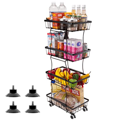 Asani Slim Kitchen Organization Shelf Rack, Convertible 4 Tier Wire Rack Shelving with Wheels, Works as Bathroom Shelf Organizer, Spice Rack Organizer, Wire Fruit Basket, Laundry Room Storage